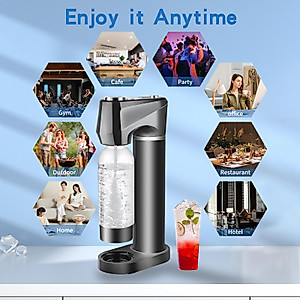 spoonlemon Sparkling Water Maker,Soda Streaming Machine for Home Use, Carbonated Water Machine with BPA Free 1L PET Bottle, Compatible with Any Screw-in 60L CO2 Exchange Carbonator, Black