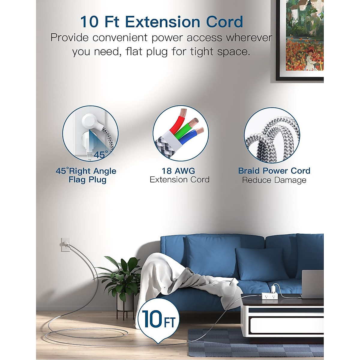 Power Strip Surge Protector with USB, Widely AC Outlet Extension Cord Flat Plug Desktop Charging Station