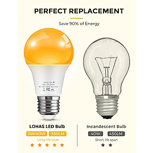 L LOHAS LED Sleep aid Amber Light Bulbs, Blue Light Blocking, A19 3W(40 Watt Equivalent) Dim Light Bulbs, 1800K Warm Light Bulb, E26 Base, 2 Pack
