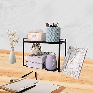 Tonxus 2pcs Kitchen Cabinet Shelf,Stackable Countertop Spice Rack,Iron Cabinet Organizer Shelves,Kitchen Counter Storage Rack for Pantry Bathroom Bedroom