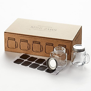 Hayley Cherie 2.5 oz Glass Mason Jars with Handles and Metal Lids, 10 pack, Air-tight, Small Favor Mugs with Chalkboard Labels for Drinks, Shots, Candy, Parties, Weddings, Gifts