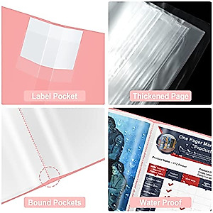 11x17 Portfolio Presentation Book - Art Portfolios 11x17 Binder with 40 Plastic Sleeves for Displaying 80 Pcs 11 x 17" Paper, Artwork, Prints or Posters - Pink