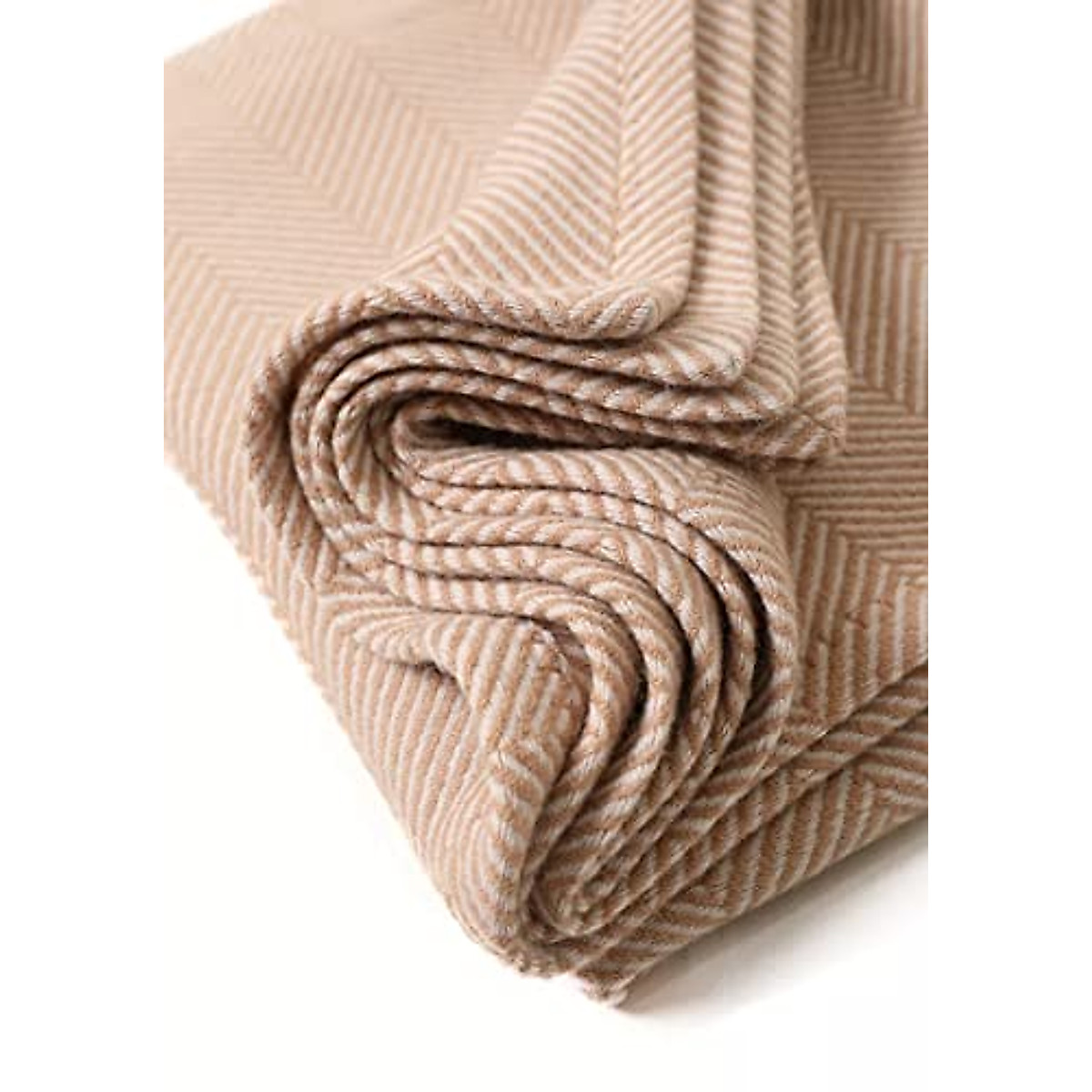 CURATED & COZY 100 Percent Wool Tan and Ivory Soft Herringbone Throw Blanket 53''x69'' (Tan and Ivory), 1HDBKHER003
