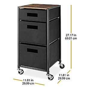 Whitmor Rolling 3-Drawer Storage Utility Cart, Brown