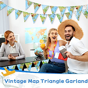 Gueevin 100 ft 120 Pieces Travel Themed Decorations Bon Voyage Map Banner Around The World Decorations for Retirement Going Away Farewell Baby Shower Birthday Graduation Career Change Party Supplies