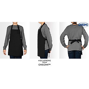 ONEOMI Kids Apron, Small, 100% Cotton With An Adjustable Strap to fit All Ages, Ideal for Cooking, Baking, Painting, Decorating, Party, Chef, Art and Classroom Children Apron (1, Black)
