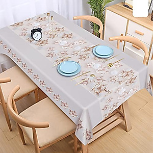 FYY Wipeable Plastic Tablecloth - 55 x 70 Inch Heavy Duty Waterproof PVC Rectangle Tablecloth, Oil Spill Proof, Heat-Resistant, Polyester Backing Plastic Table Cover for Dining, Camping, Picnic, Party