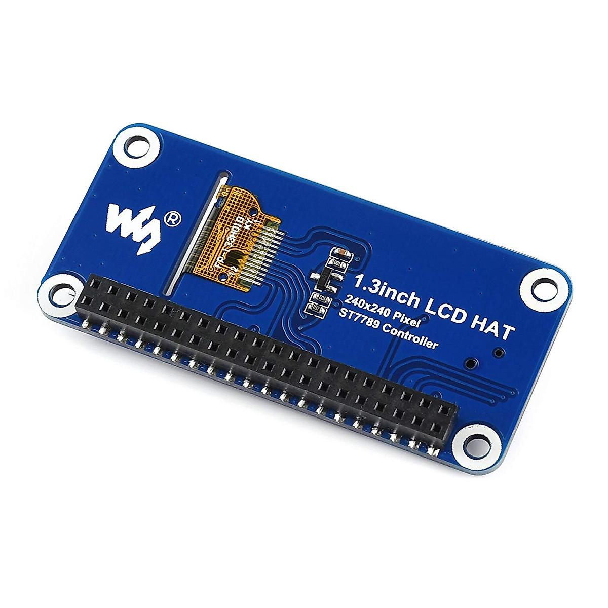 Waveshare 1.3inch IPS LCD Display HAT for Raspberry Pi 240x240 Pixels with Embedded Controller Communicating via SPI Interface.