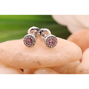 Dazzlingrock Collection 2.5mm Round Pink Sapphire & White Diamond Halo Stud Earrings for Women in 10K White Gold in Screw Back