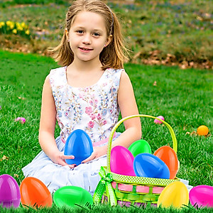 12 PCS Jumbo Easter Eggs 6 Inch Colorful Giant Plastic Easter Eggs Fillable Large Suprise Egg for Easter Themed Hunt Basket Stuffers Fillers Filling Treats Party Favors Classroom Prize Supplies