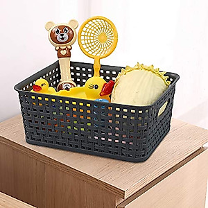 Bringer Grey Plastic Weave Storage Baskets, 6-Pack, F