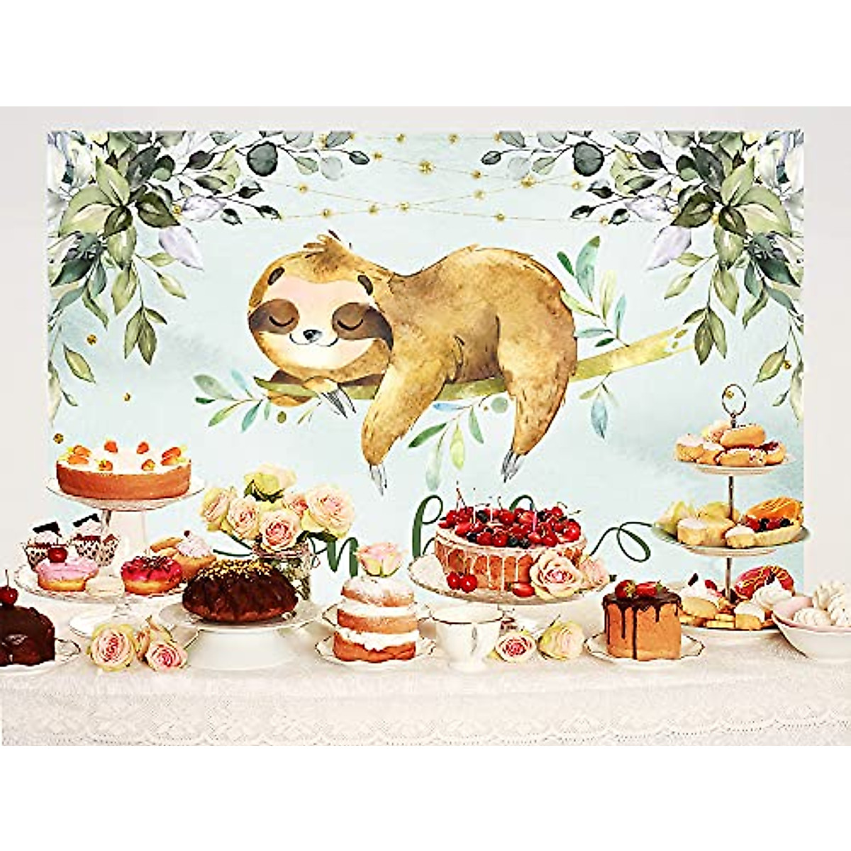 Ticuenicoa 5x3ft Sloth Baby Shower Backdrop Oh Baby Backdrops for Babyshower Party Green Leaves Jungle Animals Photo Background for Photography Kids Birthday Cake Table Decoration Gender Reveal Favors