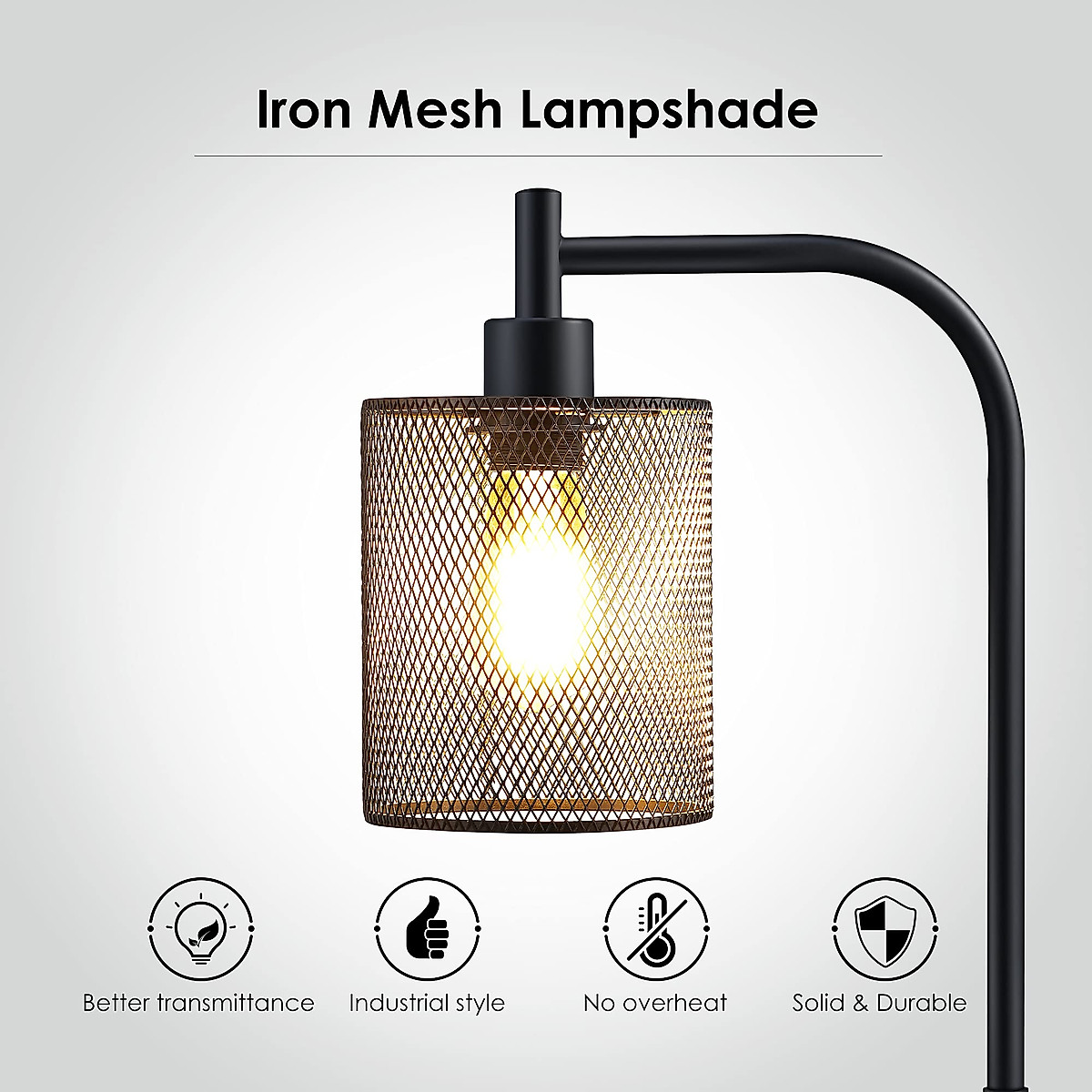 BoostArea Industrial Floor Lamp, Standing Lamp with Hanging Iron Mesh Lamp Shade, 6W LED Bulb, Whole Metal Farmhouse Floor Lamp with Foot Switch, Rustic Floor Lamps for Living Room Bedroom, Black