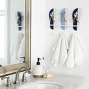 Okuna Outpost Nautical Hooks with Shelf, Decorative Beach Slippers, Wall Hanging Decor with 3 Hooks (13 x 3 x 11 Inches)