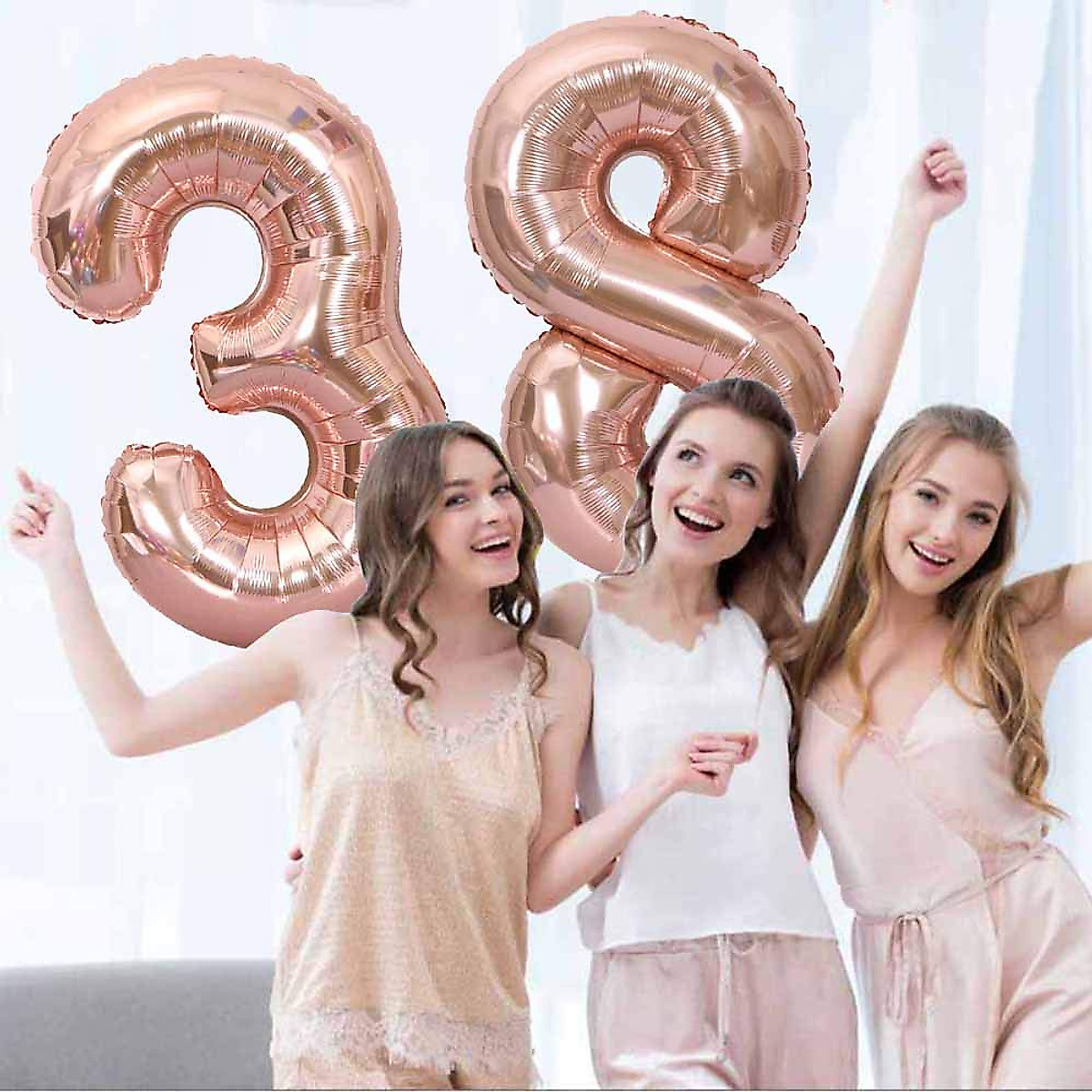 Ceqiny 40 Inch 38th Number Balloon Mylar Balloon Giant Balloon Alphabet Foil Balloon for Birthday Party Wedding Bridal Shower Engagement Photo Shoot Anniversary Decoration, Rose Gold Digit 38 Balloon