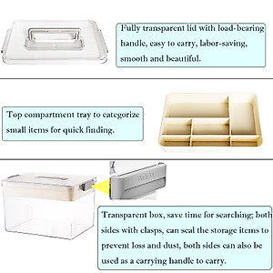 XUDAUP Plastic Storage Boxes with Removable10 inch Crafts Organizer Box Bin with Handle Container Latching Organization for Toys,Stationery,Beads,Sewing Supplies Clear white