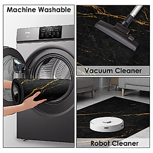 ArtSocket Area Rug Marble Black Gold Runner Rug Yellow Stone Rock Floor Rug 2' x 6' Entry Rug Non-Slip Washable Indoor Door Mat Carpet Throw Rug for Bedroom Kitchen Entryway Laundry Living Home Decor