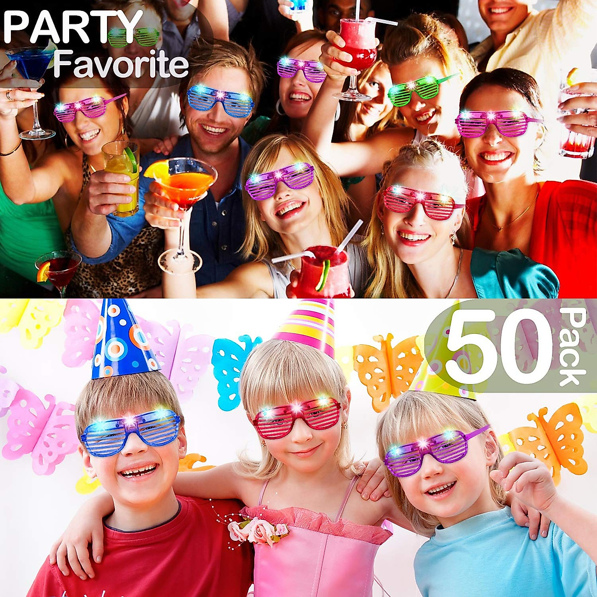 50 Pack LED Glasses New Years Light Up Party Glasses New Years Eve Glow In The Dark Party Supplies Shutter Shades Neon Flashing Glasses Carnival Sunglasses New Years Birthday Wedding Party Favors Toys