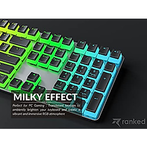 Ranked Pudding v2 PBT Keycaps | 145 Double Shot Translucent ANSI US & ISO Layout | OEM Profile for Full Size, TKL, 75%, 65% and 60% RGB Mechanical Gaming Keyboard (Black)