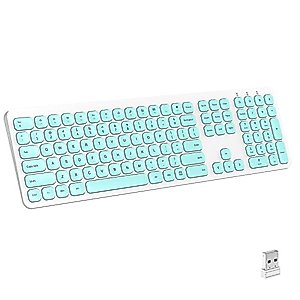 cimetech Wireless Keyboard, 2.4G Advanced Full Size Keyboard with Number Pad, Silent Ergonomic Keyboard and 110 Keys, for Laptop, Desktop, PC, Mac, Windows 10/8/7/XP (Aqua Green)