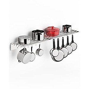 Stainless Steel Wall Mount Shelf 12 x 60 Inch, NSF Certified Shelf with Hooks, 210 lb Load Capacity Commercial Kitchen Rack Storage Shelves for Restaurant, Kitchen, Home & Hotel