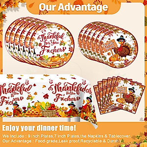 Thanksgiving Paper Plates and Napkins, Friendsgiving Party Decorations Plates Napkins Tablecloth Serving 25 Guests Thankful for You Funny Thanksgiving Friendsgiving Party Supplies Table Decorations