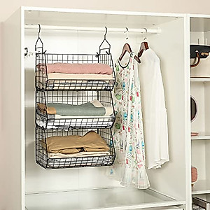 Jautokerdar 3 Tier Closet Hanging Shelves with Divider, Extra Large Closet Organizers and Storage, Clothes Hanging Organizer Clothing Sweaters Shoes Handbags Clutches Accessories