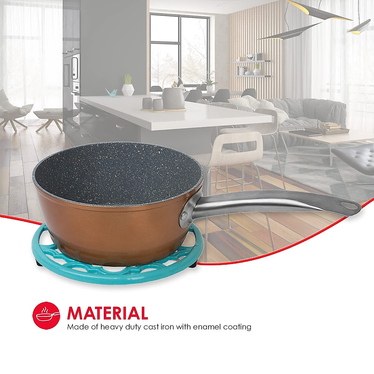 Home Basics Lattice Collection Cast Iron Trivet for Serving Hot Dish, Pot, Pans & Teapot on Kitchen Countertop or Dinning, Table-Heat Resistant (2, Turquoise)