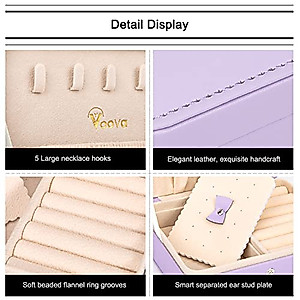Voova Small Jewelry Organizer Box, Travel Jewelry Case for Women Teen Girls, Mini PU Leather Portable Jewellery Storage Boxes Holder with Smart Earrings Plate for Necklaces Rings Bracelets, Lavender