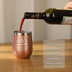 65th Birthday Gifts for Women, Happy 65th Birthday Decorations for Her, Funny 65 Year Old Birthday Gift Ideas for Woman, Mom, Sister, Grandma, Friends - 12oz Stainless Steel Insulated Wine Tumbler