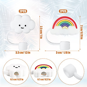 SAVITA 4pcs Straw Covers for Reusable Straws, Silicone Straw Tips Cover Cute Straw Covers Cap Rainbow Straw Cover Cloud Straw Cap for Sippy Cups with 6mm Diameter Straws