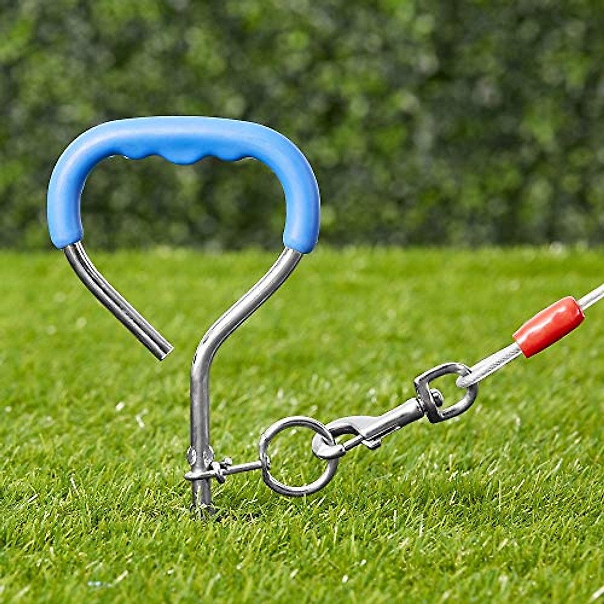 Petmate Easyturn 18 Inch Spiral Stake Dog Tie Out With 20 Foot Cable; For Dogs Up To 100 Pounds, Blue Comfort Power Handle For Secure Installation Into Ground
