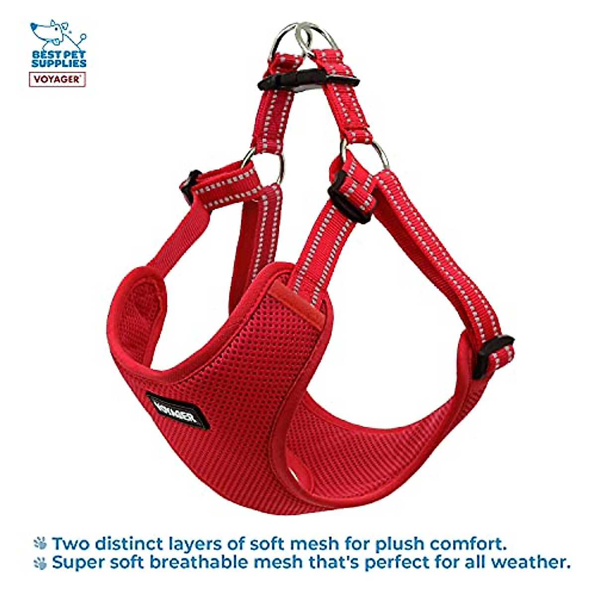 Best Pet Supplies Voyager Adjustable Dog Harness with Reflective Stripes for Walking, Jogging, Heavy-Duty Full Body No Pull Vest with Leash D-Ring, Breathable All-Weather - Harness (Red), M