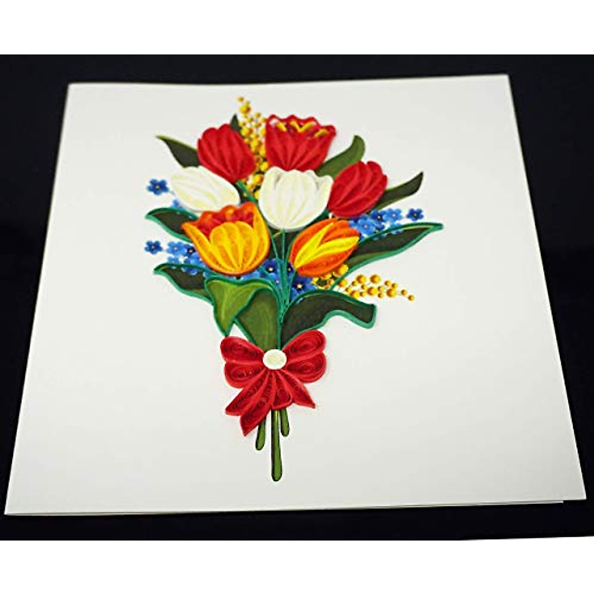 Flower Quilling Cards - Unique Paper Handmade Greeting Cards For Christmas, Birthday, Love, Anniversary, Mother's Day, Thank You, Valentine - Color Art Quilled Cards Gift (Tulips)