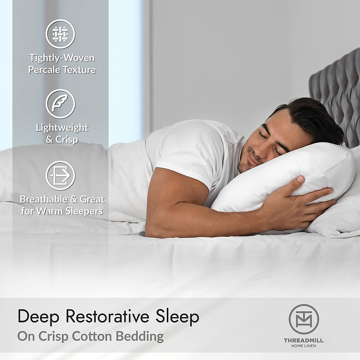 Threadmill 100% Organic Cotton Sheets for King Size Bed | GOTS Certified Hotel Percale Sheets | Deep Pocket King Sheets | 4 Piece King Size Sheets | White Sheets