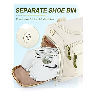 Gym Bag, BAGSMART 31L Sports Travel Duffle Bag With Shoe Compartment, Waterproof Gym Duffel Bag for Men/Women Travel, Carry On Weekender Workout Bag, Beige