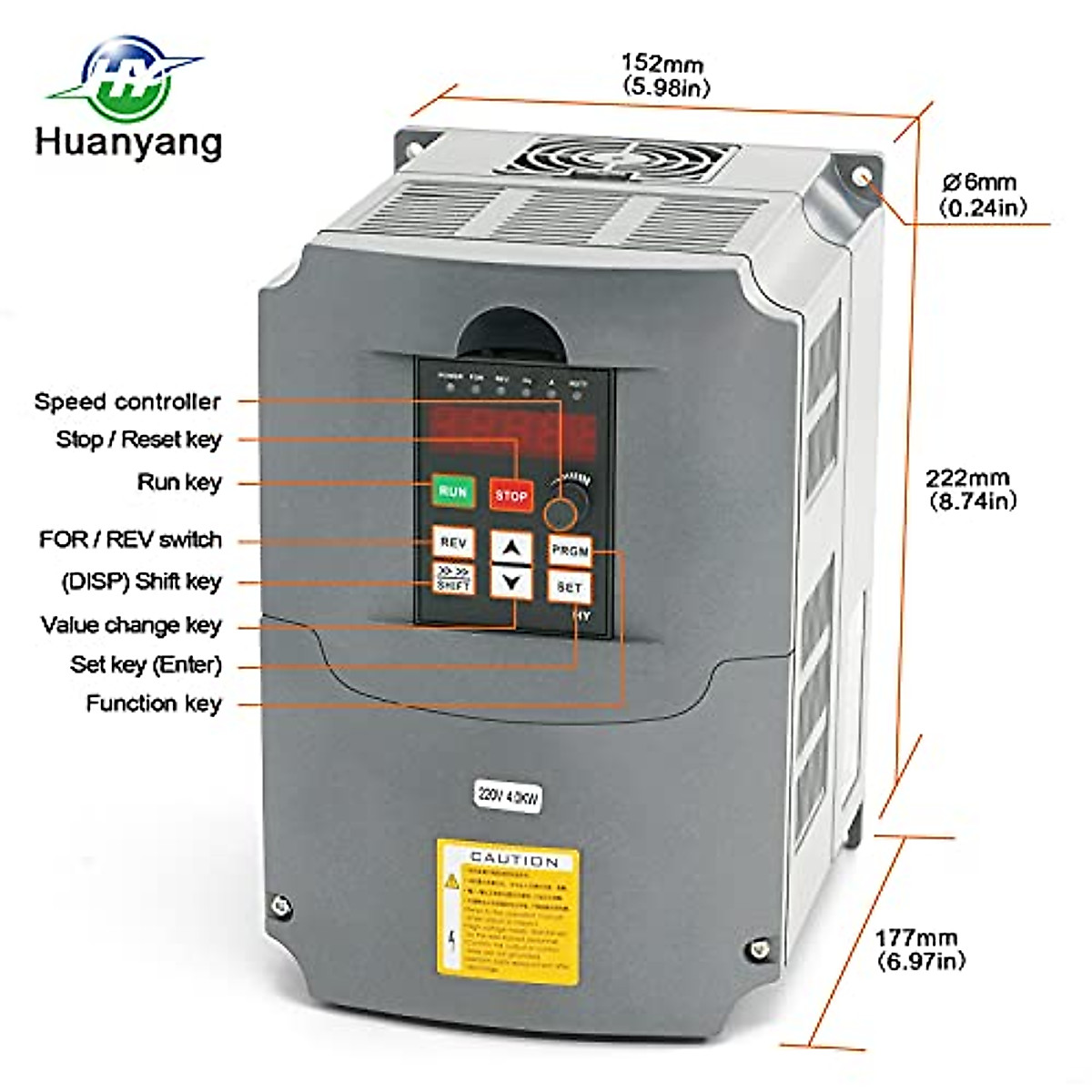Huanyang VFD,Single to 3 Phase,Variable Frequency Drive,4kW 5HP 220V Input AC 17A for Motor Speed Control,HY Series