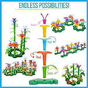 Flower Garden Building Toys Set, Educational Stem Toys for 3, 4, 5, 6 Year Old Girl, Arts and Crafts for Girls, Toddler Building Birthday Gift, Easter, Montessori Kindergarten Learning Kit for Kids