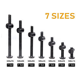 Baby Bed Crib Screws Hardware Replacement Kit, binifiMux 100pcs M6x15mm/25mm/35mm/45mm/55mm/65mm/75mm Black Hex Drive Socket Cap Screws Barrel Nuts Assortment Kit for Beds Chairs Furniture