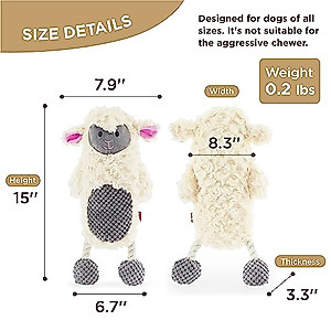 Lesure Plush Squeaky Dog Toys - Indestructible Stuffed Dog Toys for Aggressive Chewers with Tough Rope and Crinkle Paper for Puppies, Small Medium Large Pets, Sheep, 1 Pack