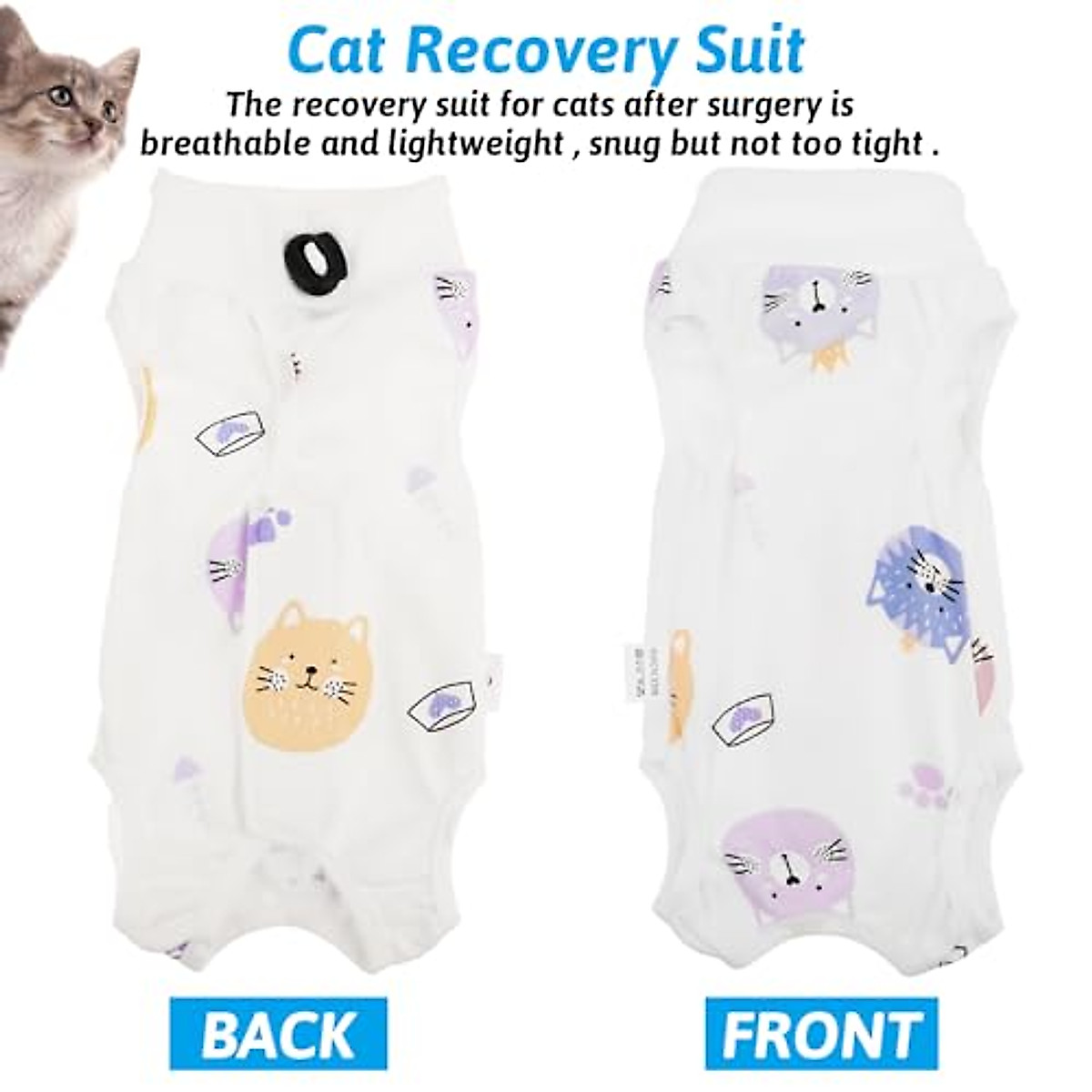 WLLHYF Cat Surgery Recovery Suit, Breathable Kitten Onesie Full Bodysuit Clothes, Post Neuter Surgery Spay Cone Anti Licking, Abdominal Wound Protector for Small Male Female Pets (Large)