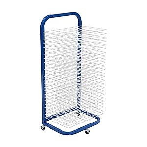 Pearington 25-Shelf Mobile/Wall Mountable Art Drying Rack for Art Studios & Classrooms, 13" D x 17.5" W x 39.4" H, Blue/White