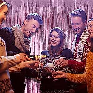 3 Pack Foil Curtains Metallic Foil Fringe Curtain for Birthday Party Photo Backdrop Wedding Event Decor (Pale Pink)