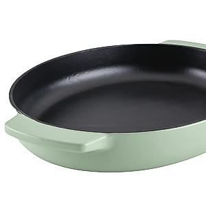 KitchenAid Enameled Cast Iron Au Gratin Oval Roasting Pan, 2.5 Quart, Pistachio