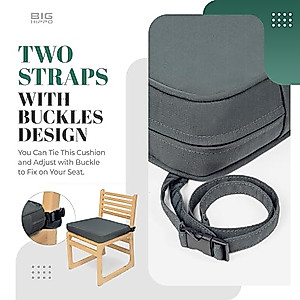 Big Hippo Patio Chair Cushion 16 x 17 Inch Waterproof Outdoor Seat Cushions for Patio Furniture 5-Year Color Fastness Sofa Garden Couch Chair Pads with Handle and Adjustable Straps Set of 2, Gray