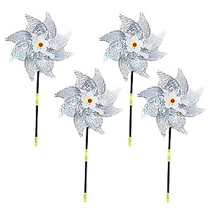 generic 4 Pcs Anti- bird Reflective Pinwheels Radiant Bird Blinder Bird Deterrent Garden Spinner Effectively Keep Birds Away for Yard Garden Farm