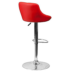 KLS14 Contemporary Bar Stool Bucket Seat Design Hydraulic Adjustable Height 360-Degree Swivel Seat Sturdy Steel Frame Chrome Base Dining Chair Bar Pub Stool Home Office Furniture - Set of 2 Red #1984