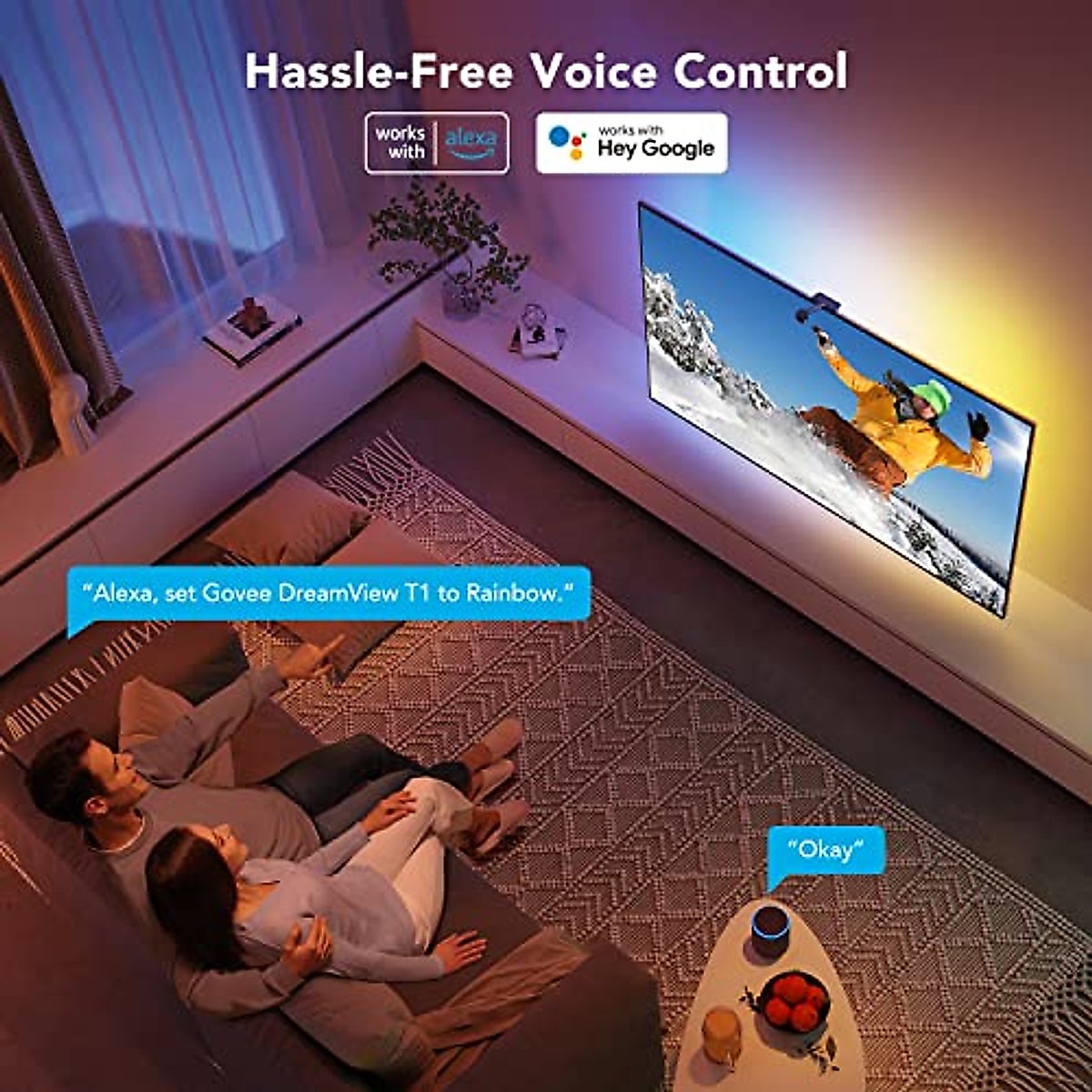 Govee Envisual TV LED Backlights for 75-85 inch TVs, 16.4ft RGBIC WiFi DreamView T1 TV Backlights with Camera, Works with Alexa & Google Assistant, App Control, LED Lights for TV, Scene Mode, H6199
