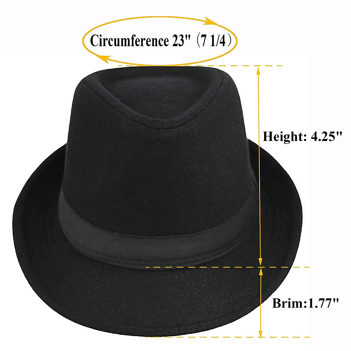 Mens Classic Plaid Manhattan Structured Gangster Trilby Fedora Hat Cuban Style Derby Hat Jazz Cap (Size M-L/7 1/4) Black