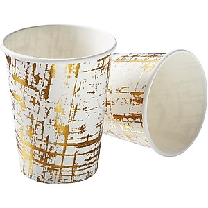 SILVER SPOONS (18 - Pack 9 Oz.) Elegant Disposable Coffee Cups - Drinking Hot Cups For Coffee, Tea, Hot Chocolate & All Sort Of Beverages, Paper Coffee Cups, Gold